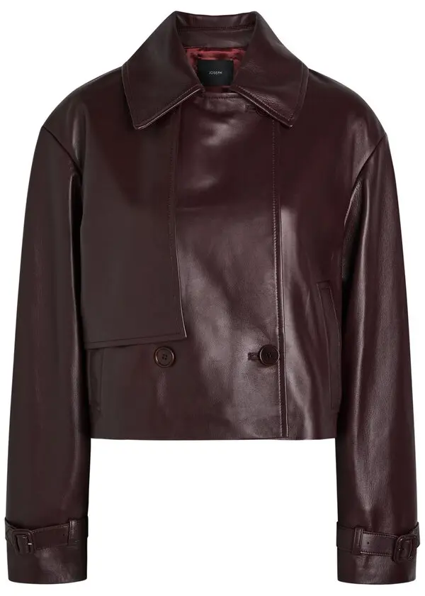 JOSEPH Blaise Cropped Leather Jacket - Plum