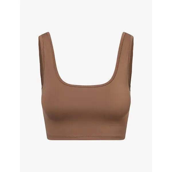 ADANOLA Ultimate Square-neck Stretch-jersey Sports Bra - Mocha Brown