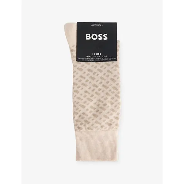 Hugo Boss Pack Of Two Stretch-cotton Blend Ankle Socks - Light Beige