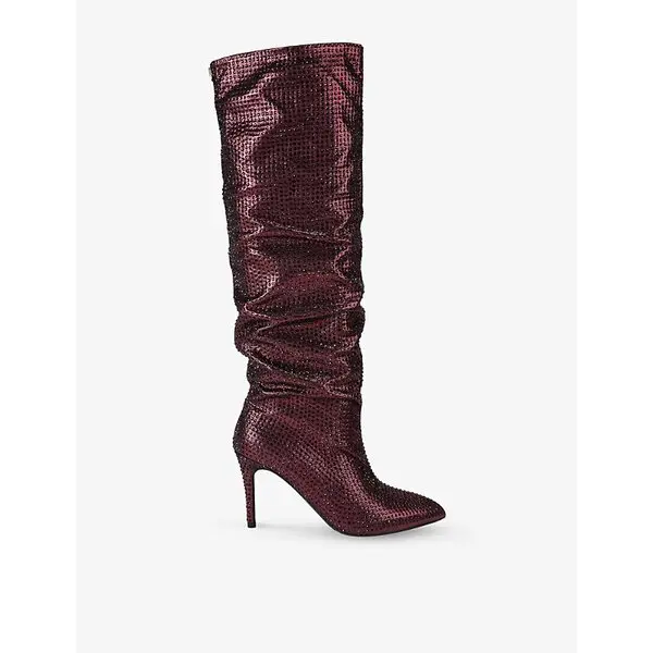 Carvela Amore Crystal-embellished Heeled Knee-high Boots - Wine
