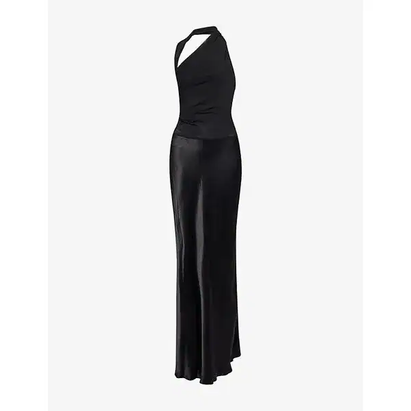 princess polly baby blue dress Bec & Bridge Ren Open Back Long Sleeve Satin Maxi Dress In Black main image 0