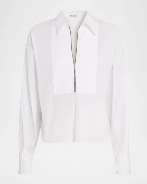 Brunello Cucinelli Monili Poplin Collared Shirt