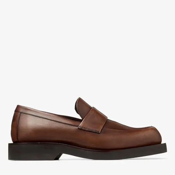 JIMMY CHOO Burnished Leather Loafers - Mocha