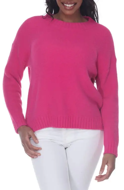 RAIN AND ROSE Plush Crew Neck Pullover Sweater - Fuchsia