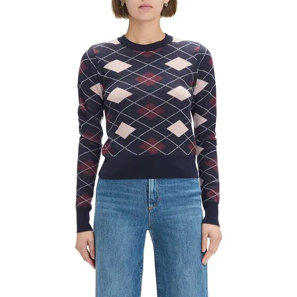 FAVORITE DAUGHTER Henry Argyle Crewneck Sweater - Navy Argyle
