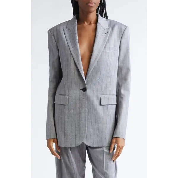 Stella McCartney Pinstripe Stretch Wool Jacket - Grey