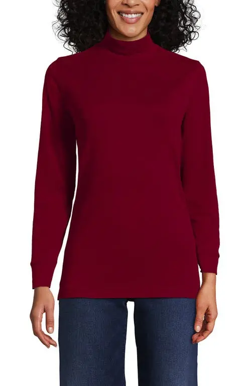 LANDS' END Relaxed Cotton Long Sleeve Mock Turtleneck - Regal Garnet