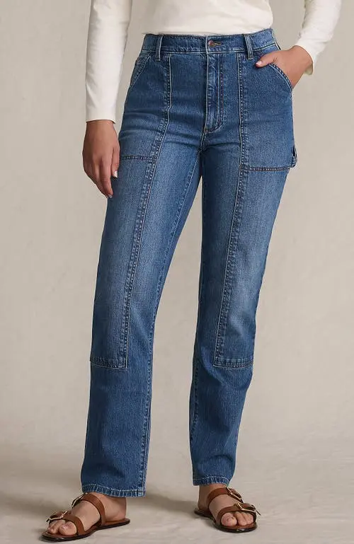 LANDS' END Soft Denim High-rise Straight-leg Utility Jeans