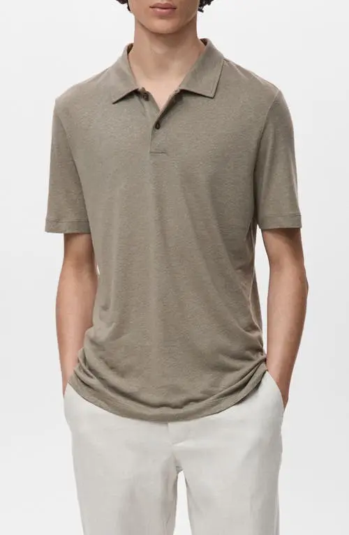 Mango Slim Fit Linen Blend Jersey Polo - Chocolate