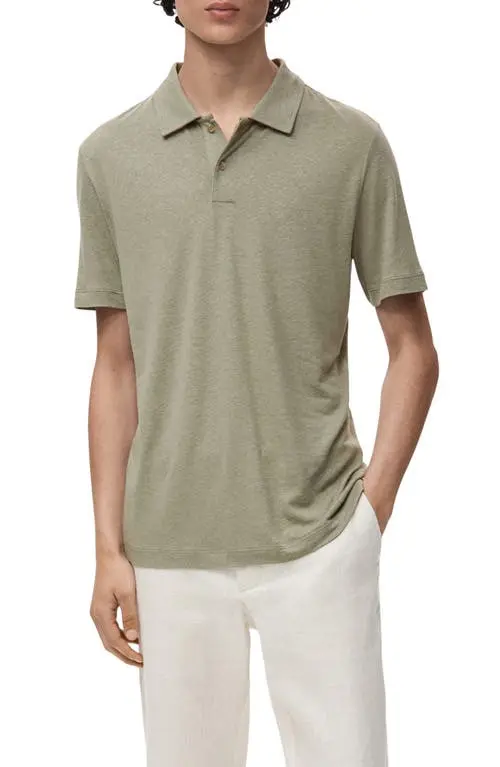 Mango Slim Fit Linen Blend Jersey Polo - Medium Green