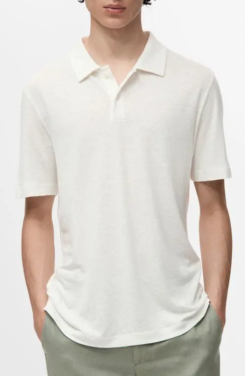 Mango Slim Fit Linen Blend Jersey Polo - White