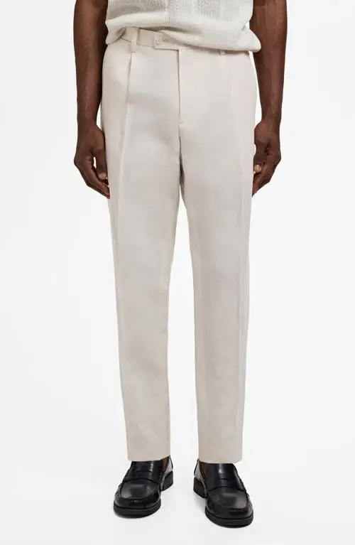 Mango Pleated Slim Fit Straight Leg Linen Blend Trousers