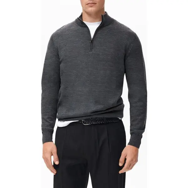 Mango Perkins Wool Quarter Zip Sweater - Medium Heather Grey