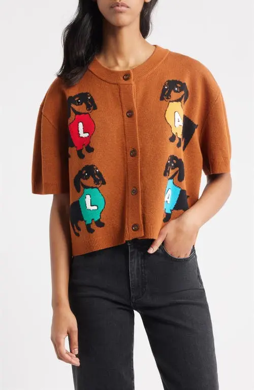DRESSED IN LALA Fine-gauge Cardigan With Printed Pattern