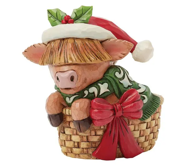 JIM SHORE Heartwood Creek Highland Cow In Basket Mini 3.54in H