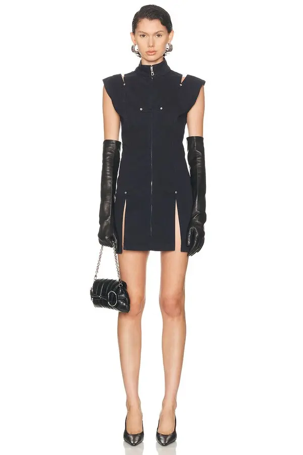 Jean Paul Gaultier Overdyed Denim Slit And Mesh Short Dress - Navy