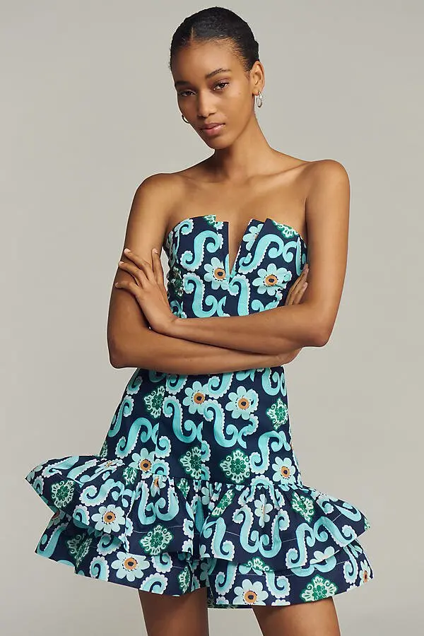 DE LORETA Festivo Strapless Flounce Mini Dress