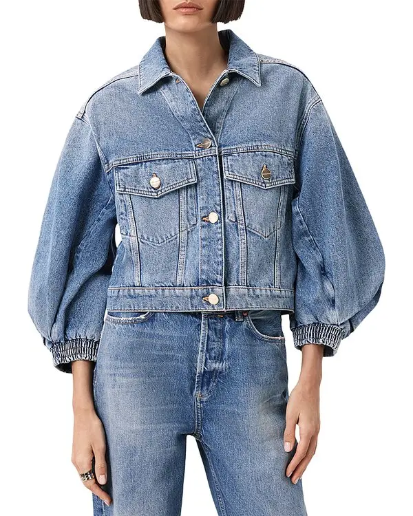 All Saints Luca Cropped Denim Jacket - Mid Indigo