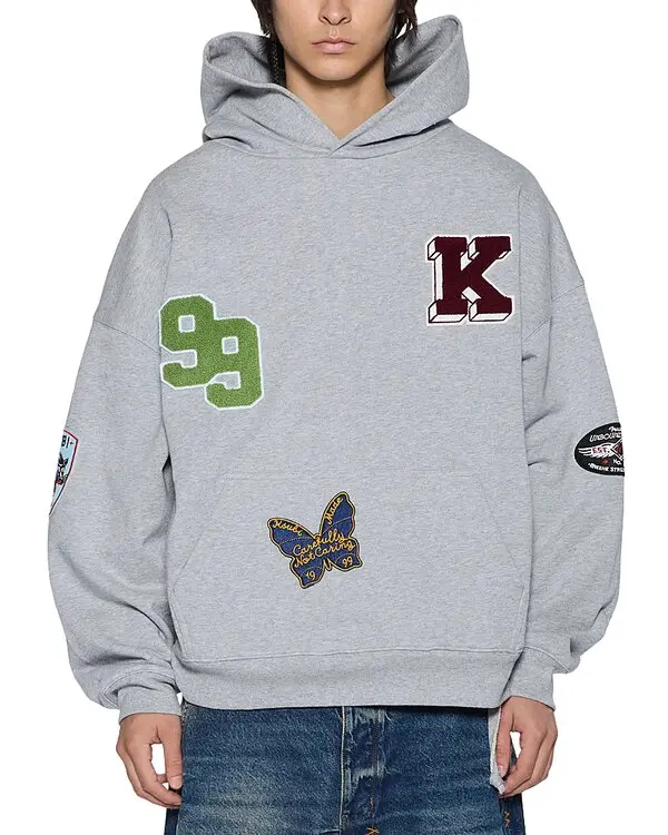 Ksubi Patched Ekcess Oversized Fit Hoodie - Light Gray
