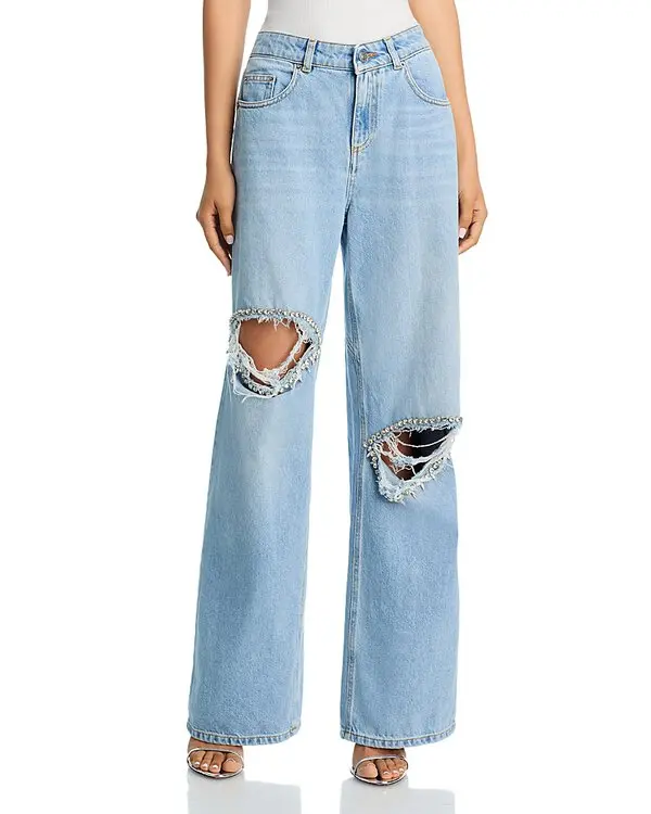 AREA Distressed Crystal High-rise Jeans