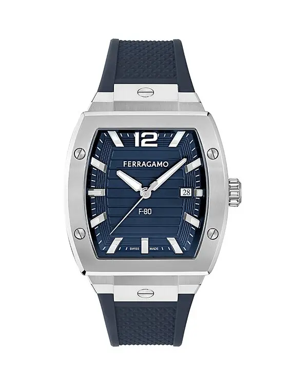 FERRAGAMO F-80 Tonneau Watch, 42 X 41.8mm - Navy/navy
