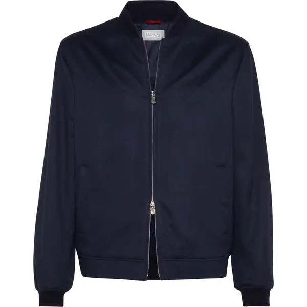Brunello Cucinelli Cashmere Flannel Bomber Jacket - Avio Blue