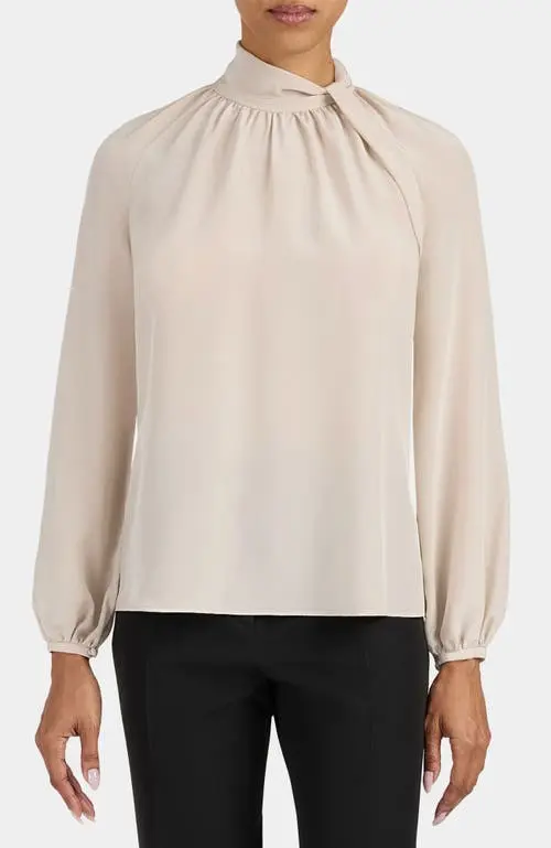 Santorelli Dakota Silk Mock Neck Blouse - Sandstone