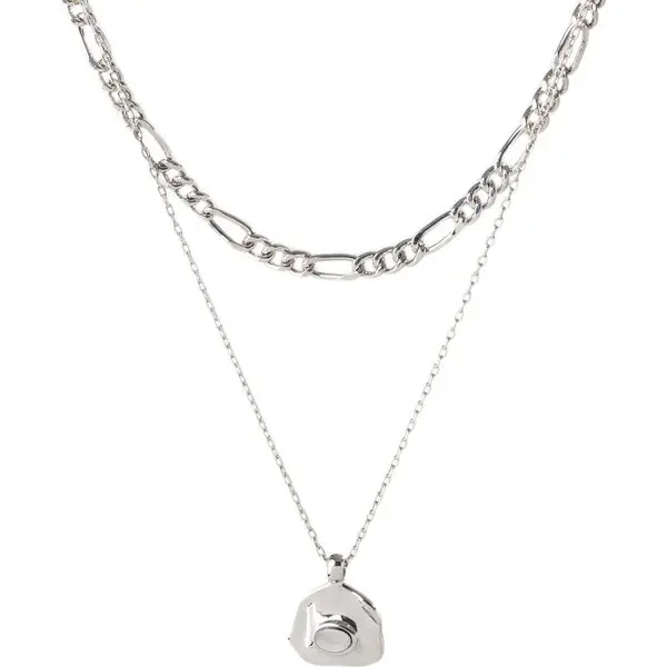 CLASSICHARMS Aria Gemstone Pendant Necklace And Figaro Chain Layering Set - Silver/translucent White