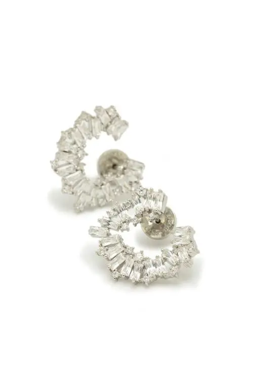 CLASSICHARMS Crescent Baguette Cubic Zirconia Stud Earrings - Silver