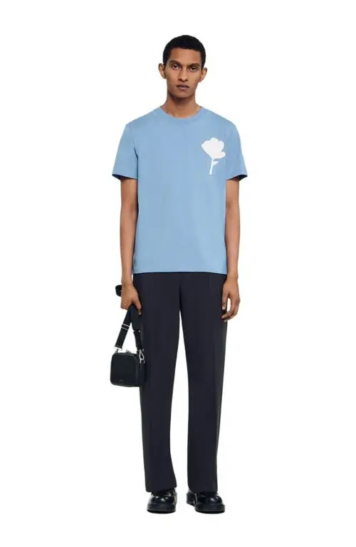 Sandro T-shirt With Flower Patch - Chambray
