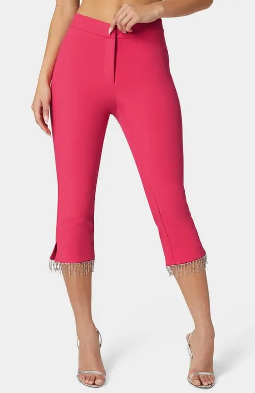 Bebe Mid-rise Rhinestone Fringe Capri - Raspberry