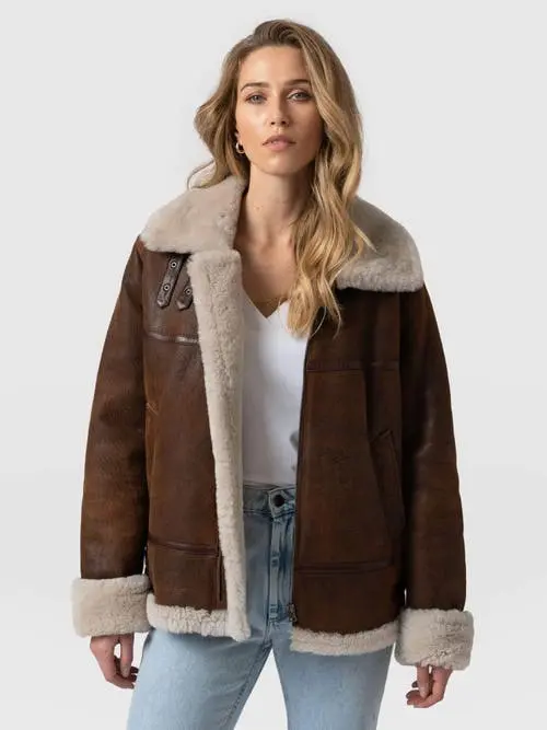 SAINT + SOFIA Amelia Aviator Shearling Jacket