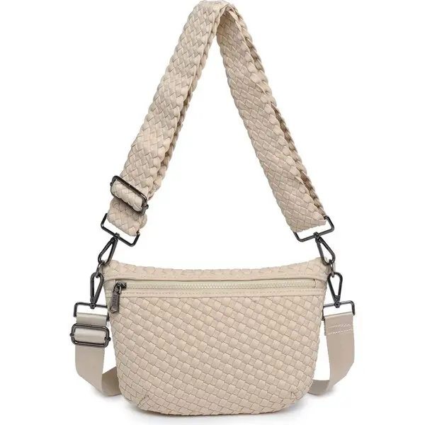 SOL AND SELENE Woven Neoprene Belt Crossbody Bag - Cream