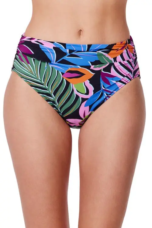 GOTTEX Costa Del Sol Shirred High Waist Bikini Bottom - Black-multi