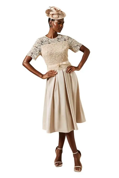 Coast Lace And Crepe Full Skirted Midi Dress