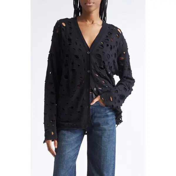 R13 Ripped Merino Wool Cardigan