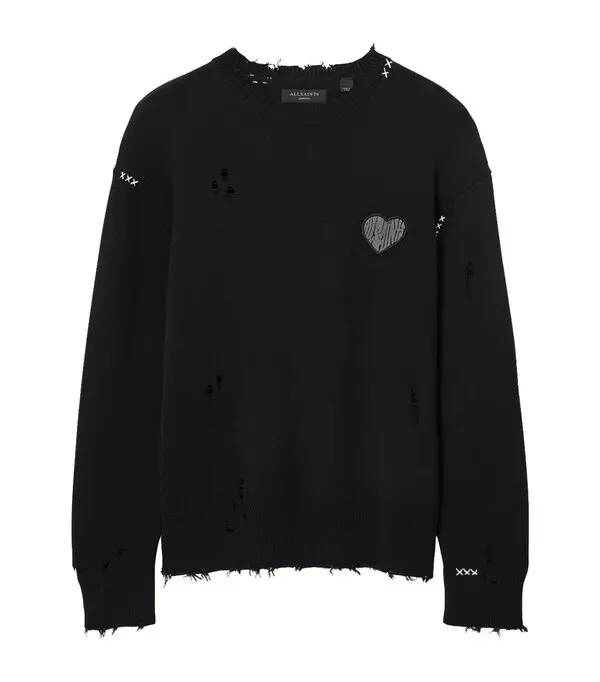 All Saints Cotton Distressed Theo Sweater - Black