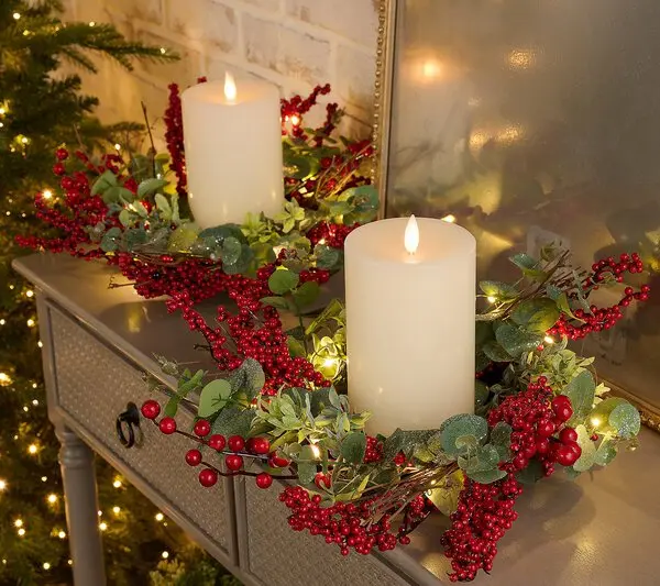VALERIE PARR HILL S/2 Illuminated Berry And Eucalytpus Candle Rings V
