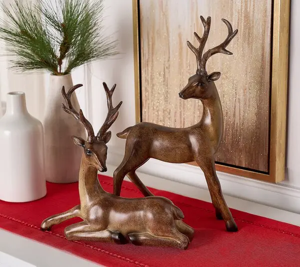 MRS. H As Is Dee Hilfiger S/2 Hand Painted Deer Figurines