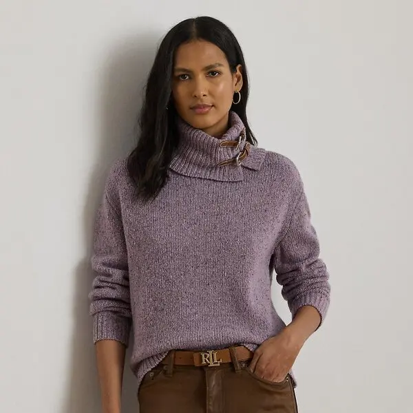 Ralph Lauren Buckle-trim Mélange Turtleneck Sweater