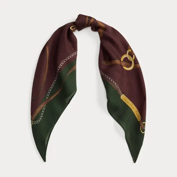 Ralph Lauren Belting-print Wool-silk Square Scarf - Pinot Noir
