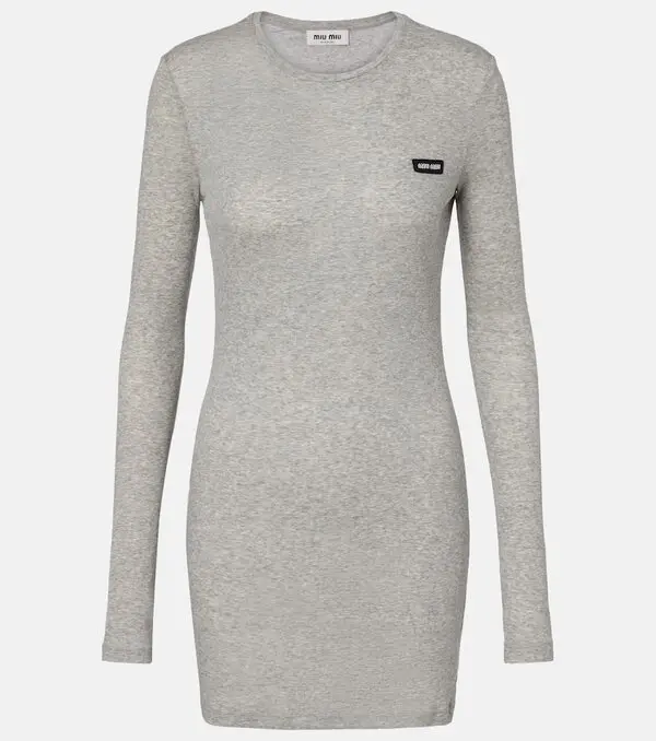 Miu Miu Cotton Jersey Minidress - Grey