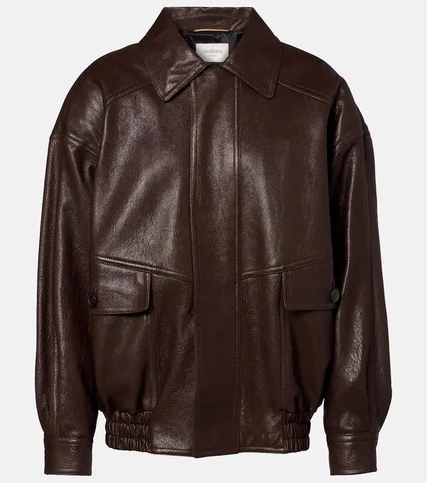 Saint Laurent Leather Bomber Jacket - Brown