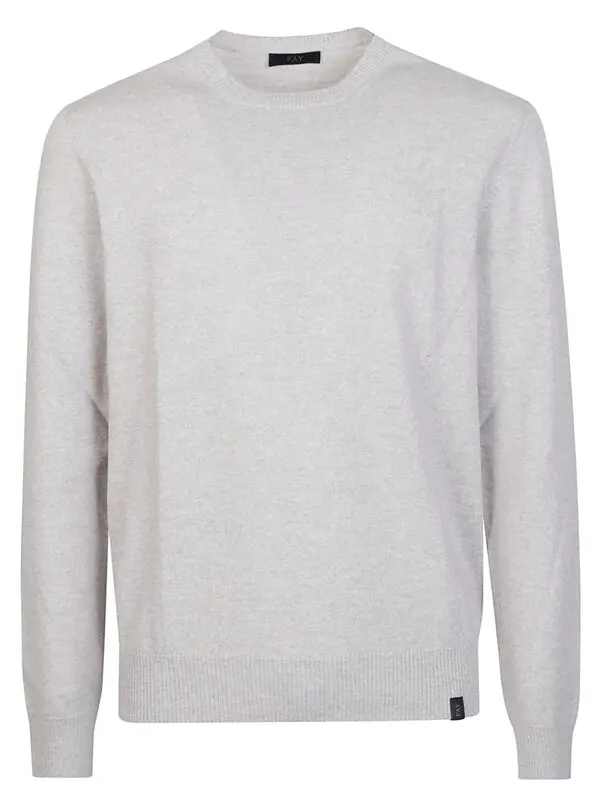 FAY Round Neck Virgin Wool Sweater - Grey