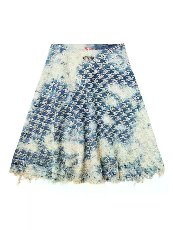 Diesel Houndstooth Frayed Denim A-line Skirt