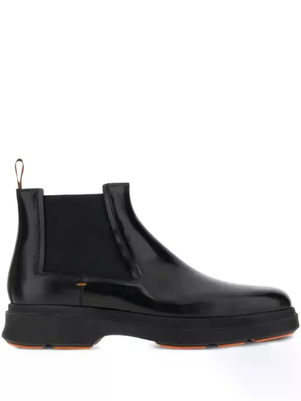 Santoni Elastic-panel Leather Boots - Black