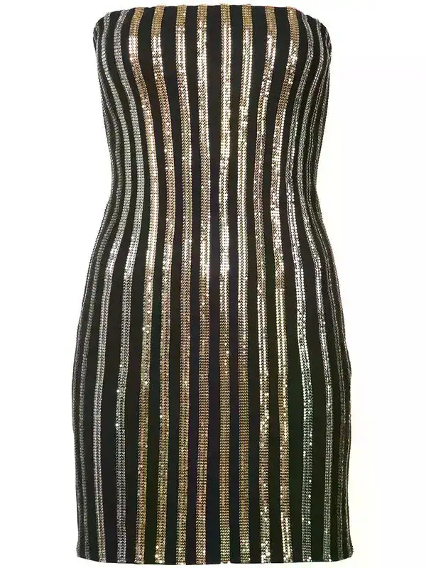 Balmain Glitter Stripe Strapless Dress - Black | Editorialist