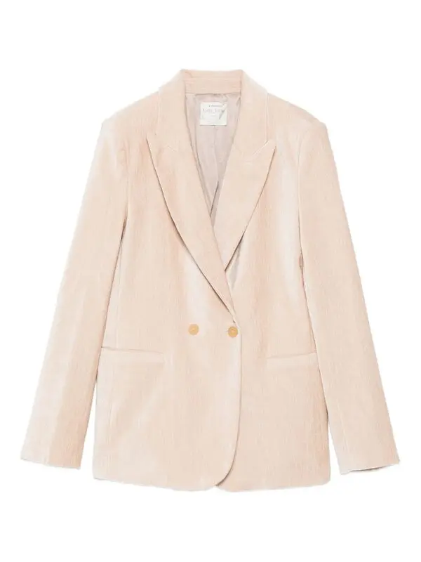 FORTE_FORTE Velvet Double-breasted Jacket - Beige