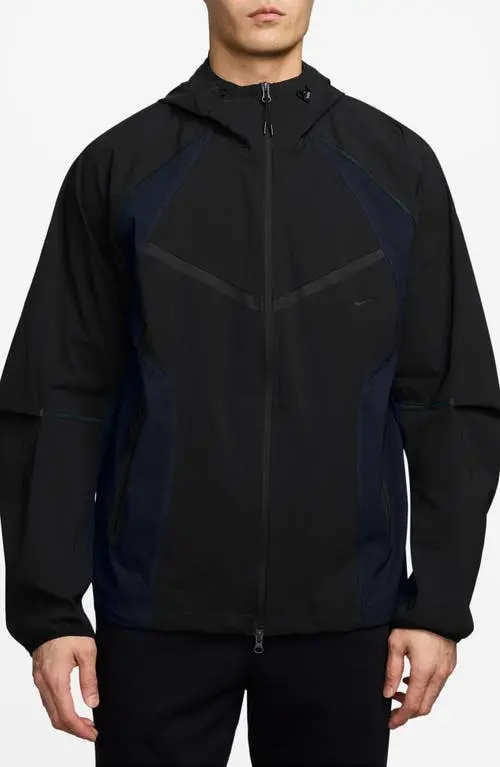 Nike Tech Dri-fit Woven Oversized Hooded Stretch Nylon Zip Jacket - Black/obsidian