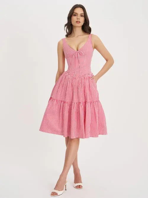MISS CIRCLE Candy Stripe Drop Waist Midi Dress